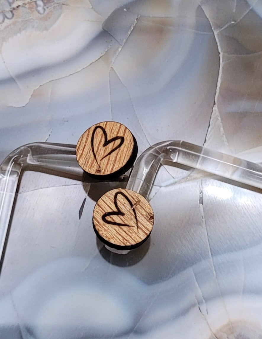 Handcrafted Circular Stud Earrings with Laser-Engraved Heart Detail ...